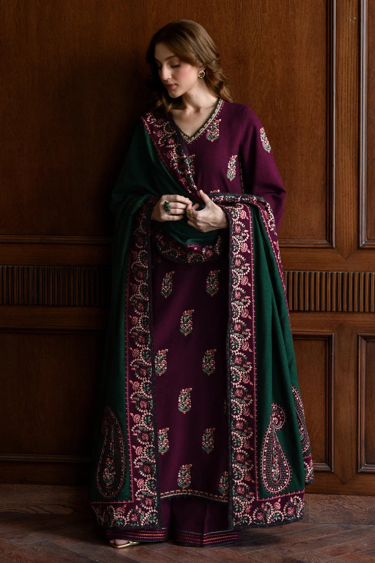Batik Luxury lawn Embroidered Unstitched Collection Maroon – Pehnawa